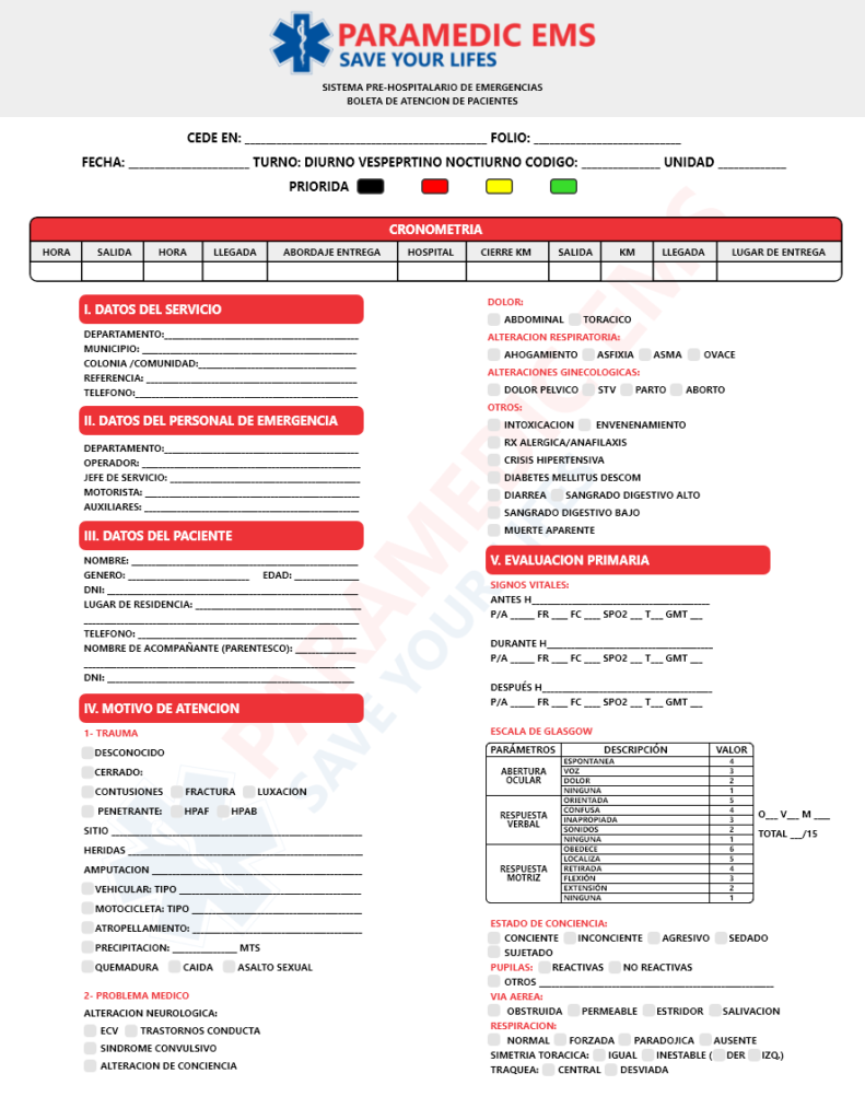 Formulario PDF - Paramedic EMS servicio de ambulancias